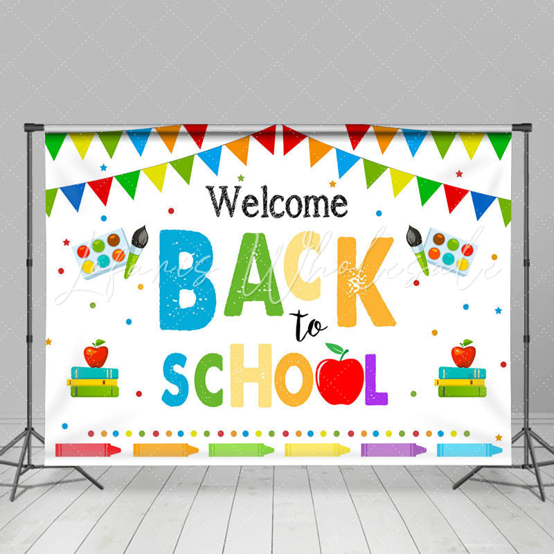 Colorful Crayon Flag Dots Back To School Backdrop - Lofaris Wholesale