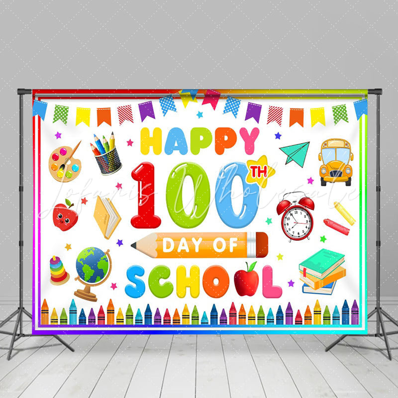 Colorful Happy 100th Day Of School Party Backdrop - Lofaris Wholesale