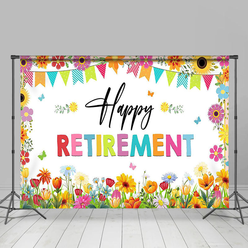 Colorful Spring Flowers Happy Retirement Backdrop - Lofaris Wholesale