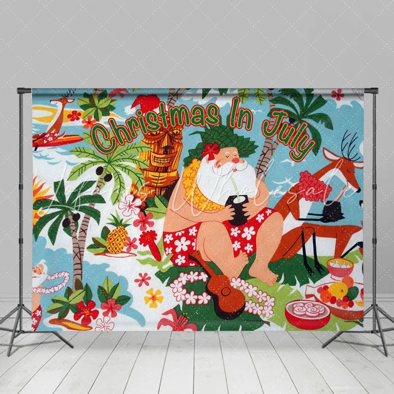 Lofaris Hawaii Sea Santa Coconut Christmas In July Backdrop Tropical ...