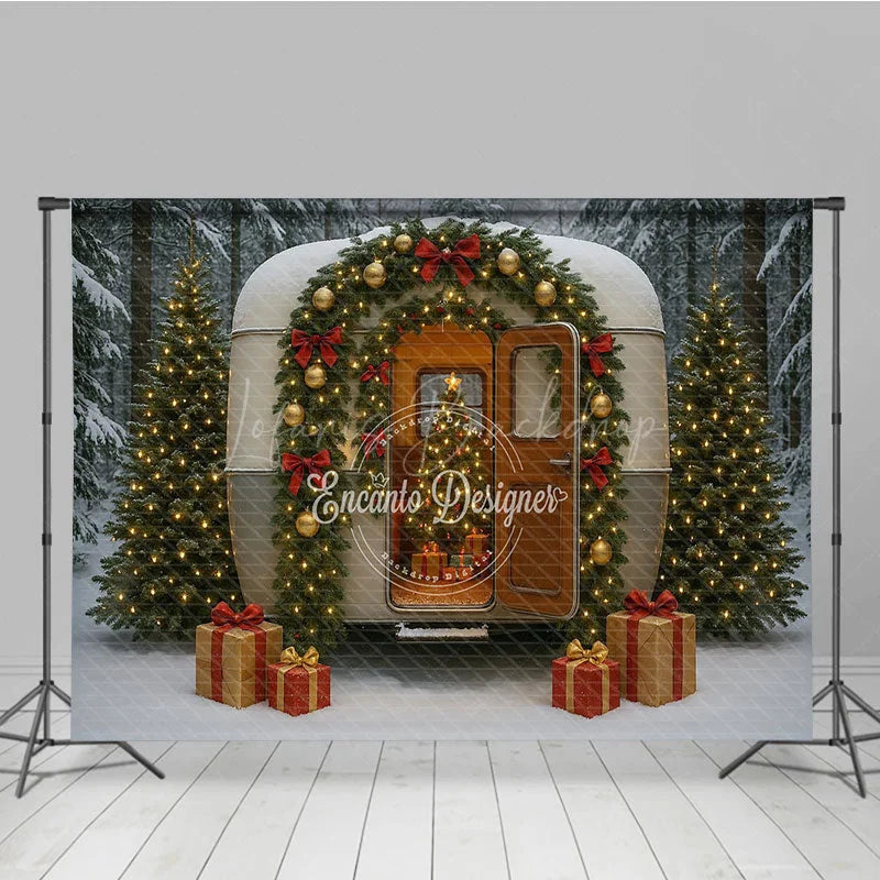 Lofaris Christmas Vintage Camper Photography Backdrop Retro Trailer in ...