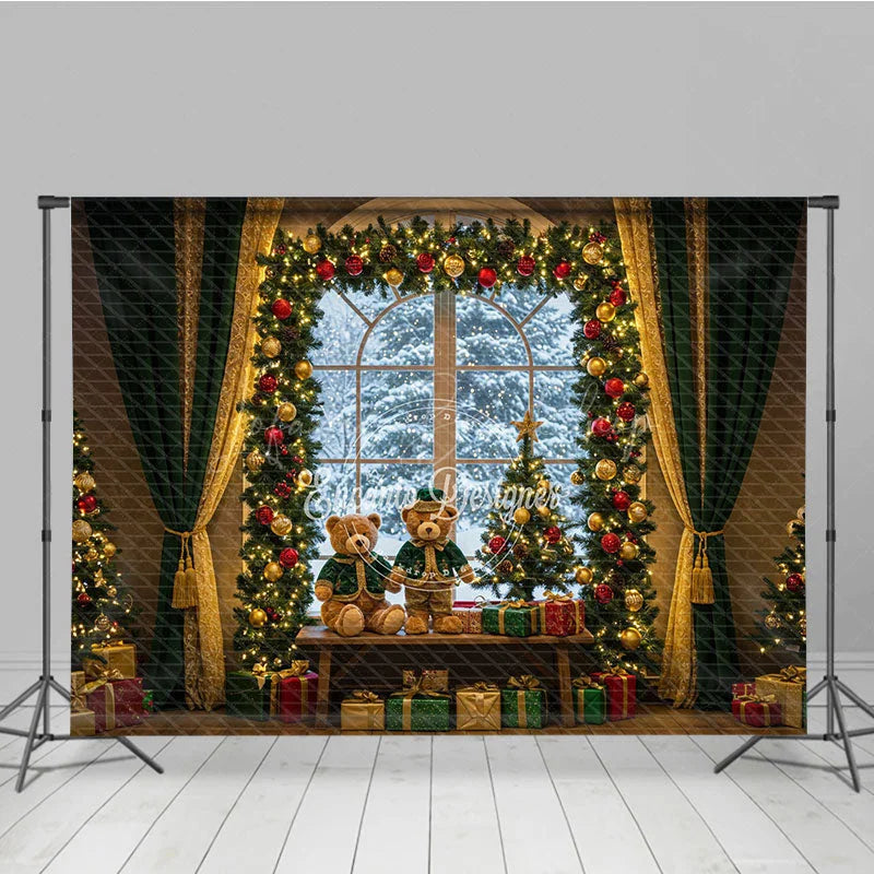 Lofaris Cozy Christmas Window Photography Backdrop Teddy Bears in Snowy ...