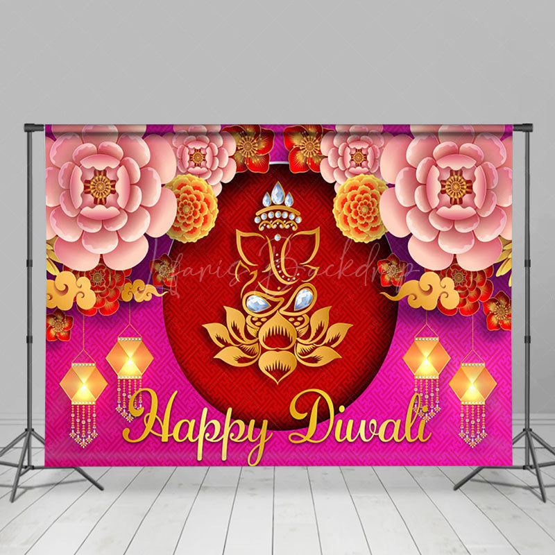 Floral Bunga Malai Leaves Peacock Diwali Backdrop - Lofaris Wholesale