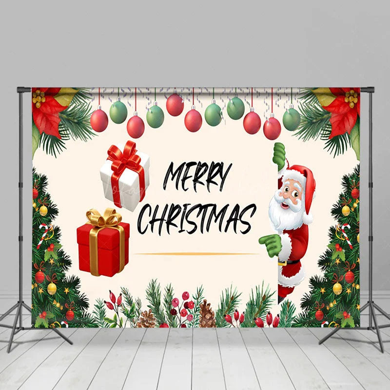 Lofaris Poinsettia Cherry Santa Claus Gift Christmas Backdrop Festive ...