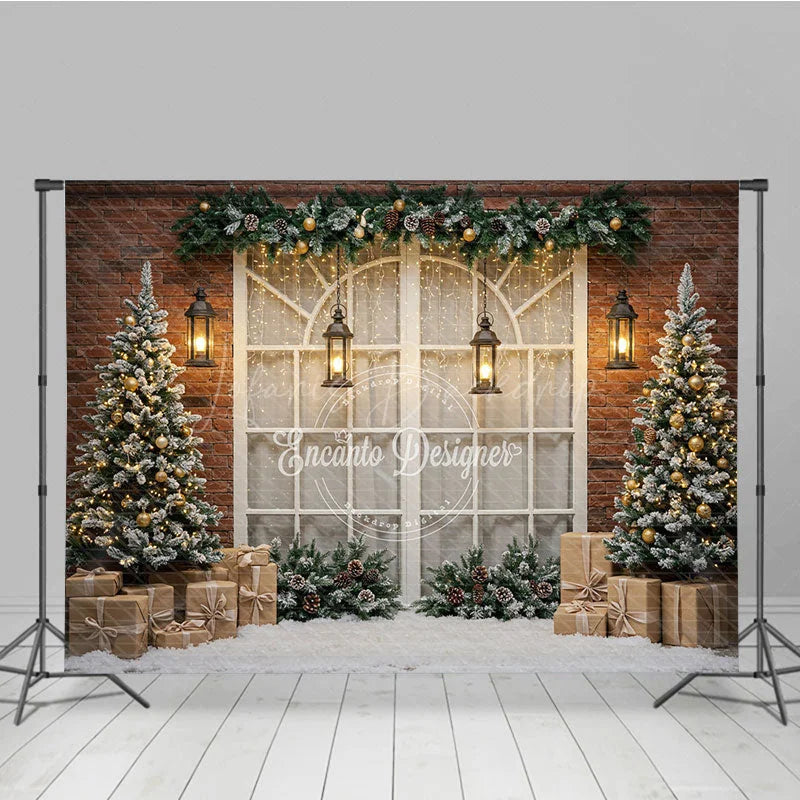 Lofaris Rustic Christmas Window Photography Backdrop Brick Wall with ...