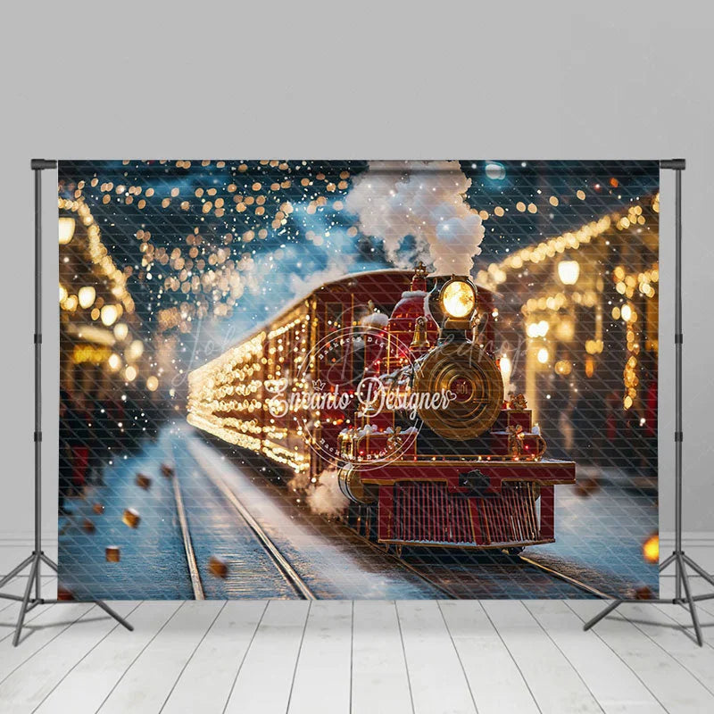 Lofaris Shining Red Train Lights Christmas Photo Backdrop Illuminated ...