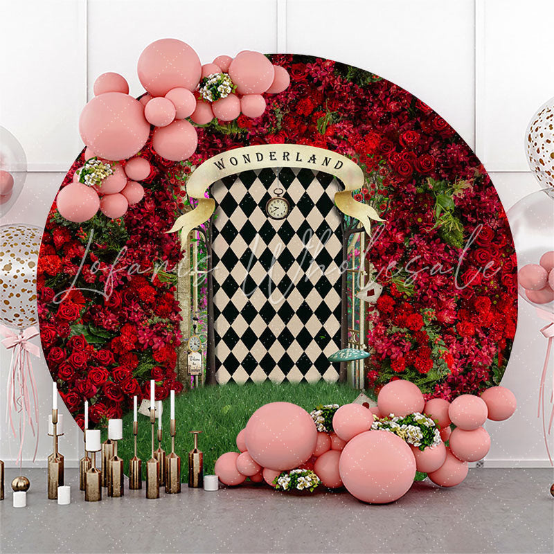 Red Rose Grass Wonderland Round Backdrop For Easter - Lofaris Wholesale